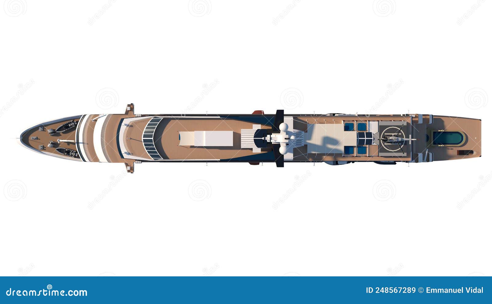 Cruise Ship Boat 1- Top View White Background 3D Rendering Ilustracion ...