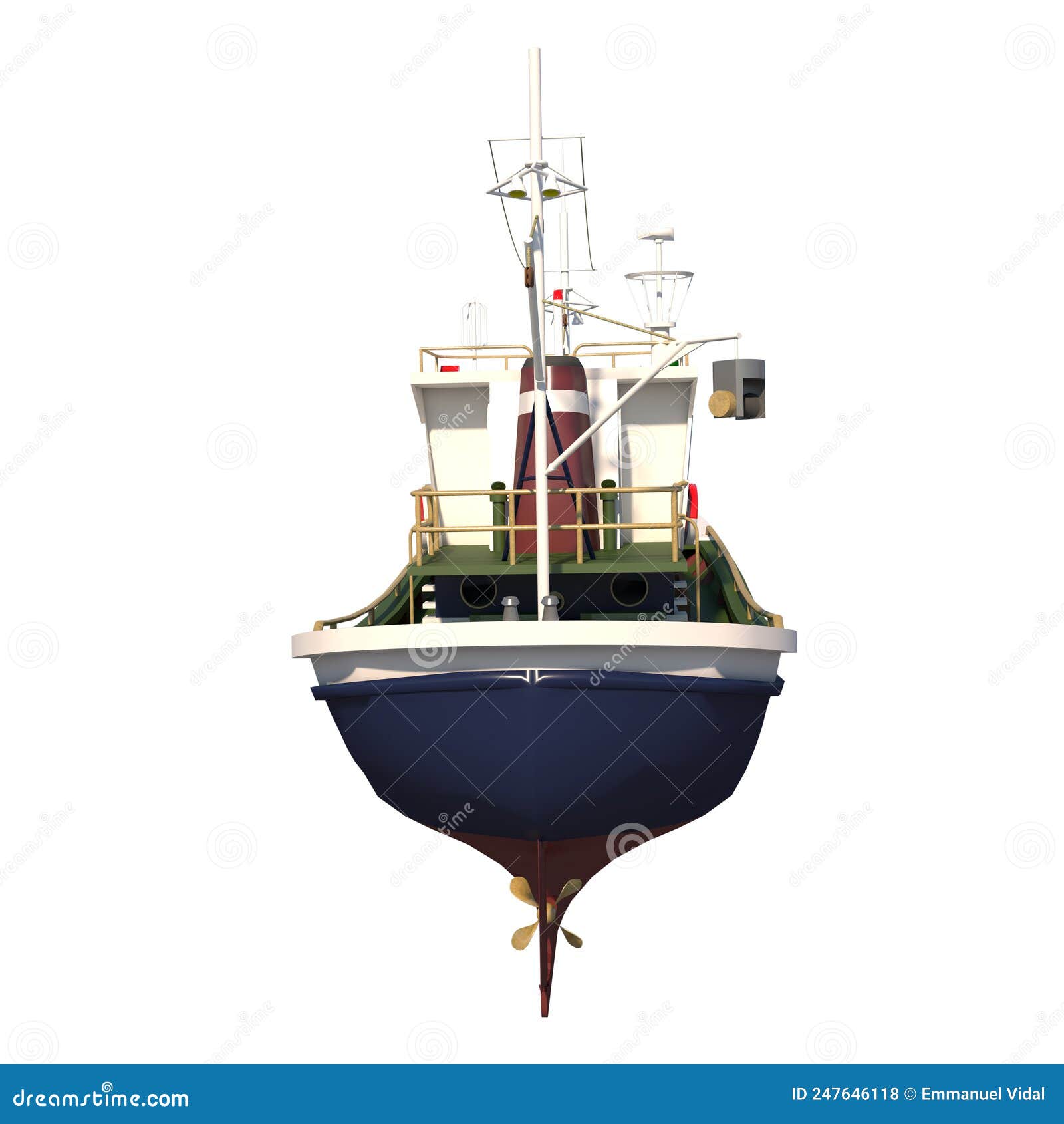 Fishing Boat 1- Back View White Background 3D Rendering Ilustracion 3D ...