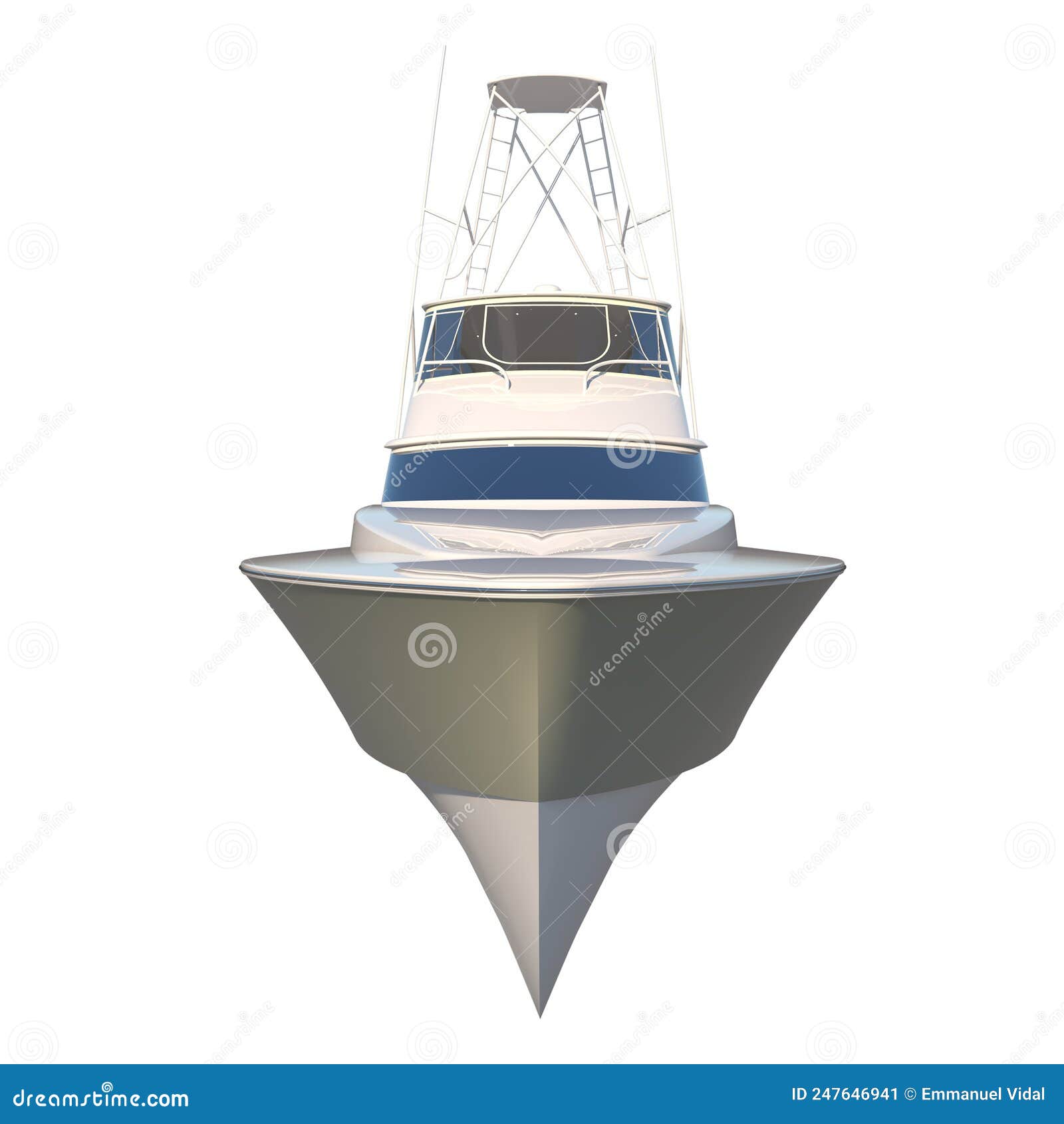 Yacht Speedboat Boat 2 - Front View White Background 3D Rendering ...