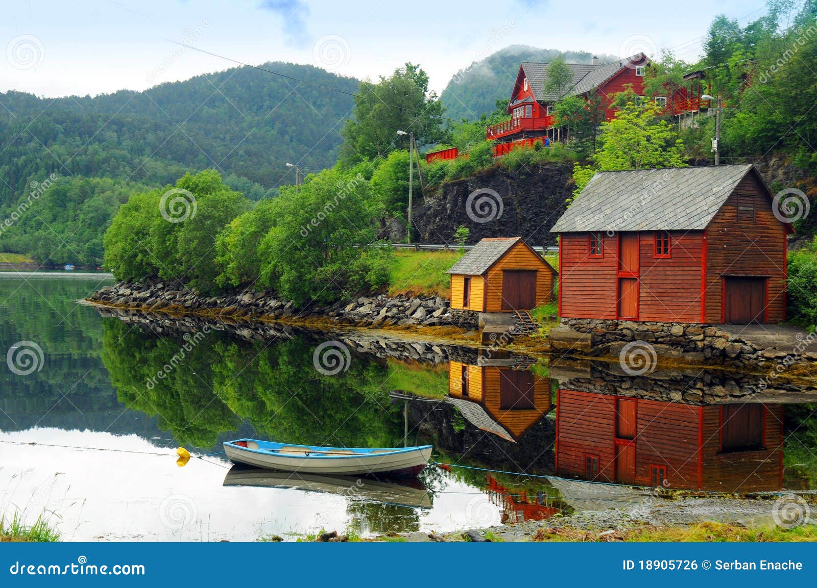 Boath houses in Norway stock photo. Image of mountains - 18905726