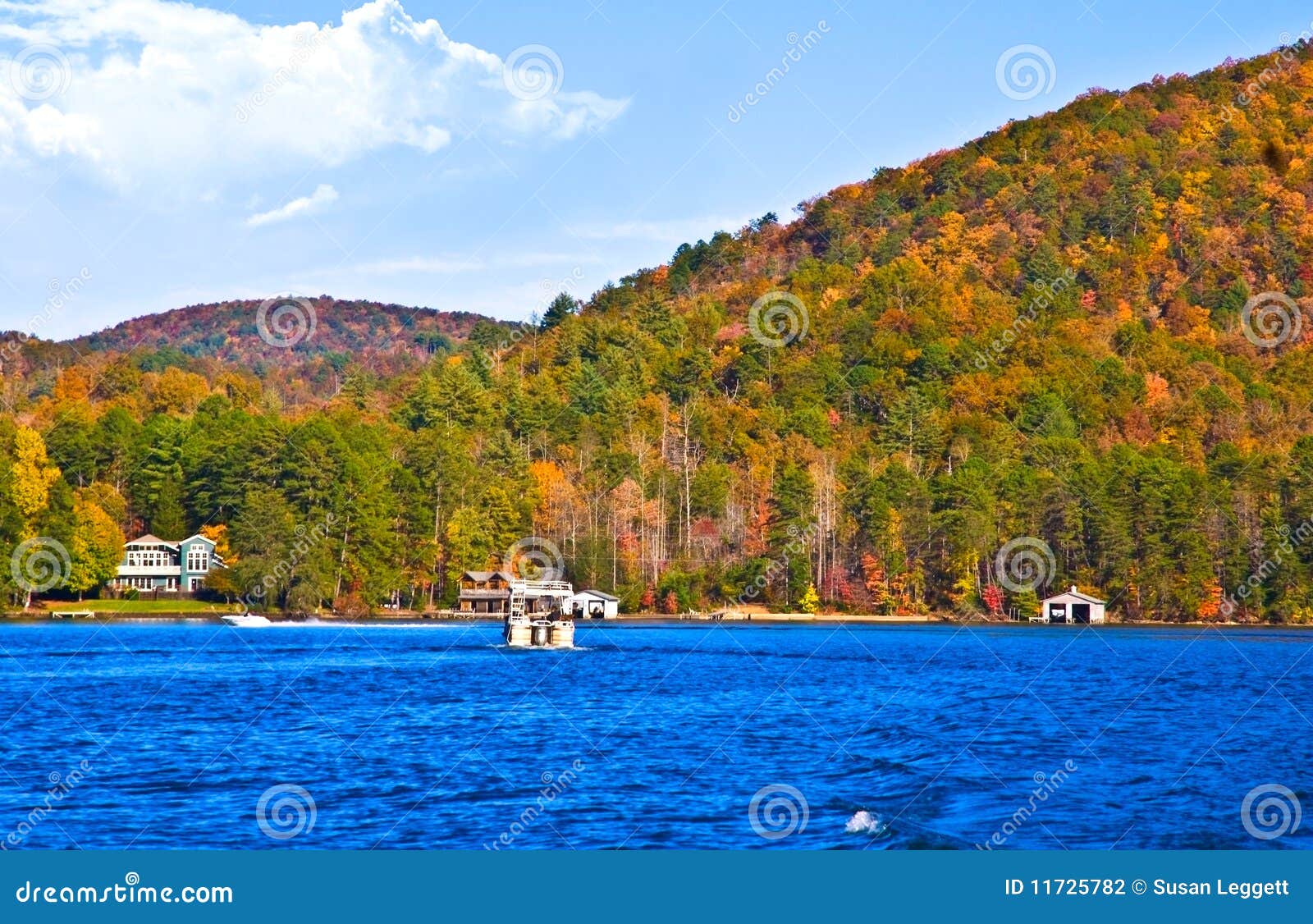 Boating on Lake in Autumn stock photo. Image of houses - 11725782