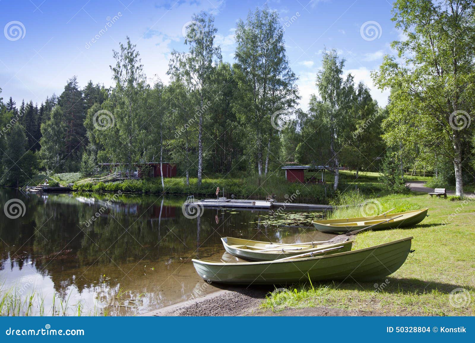 Boats on the Bank of Forest Lake Stock Photo - Image of clear ...