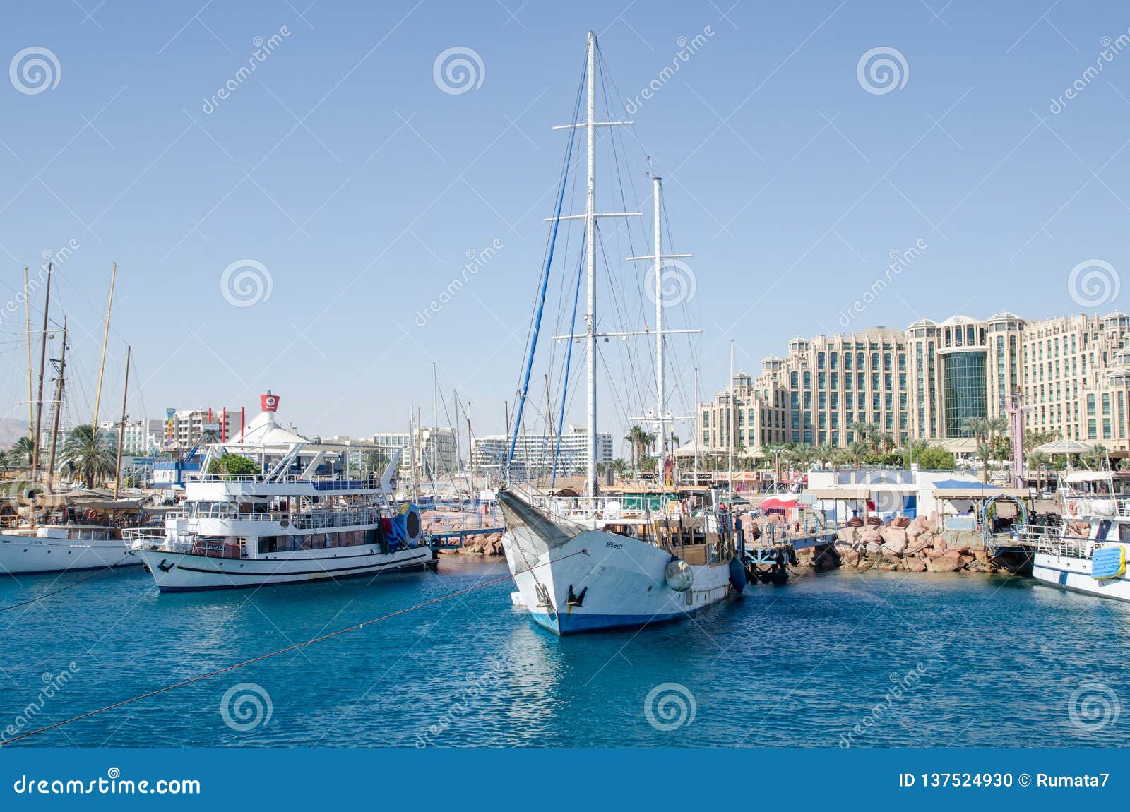 The Boats in Bay of Eilat. Israel Editorial Image - Image of mast ...