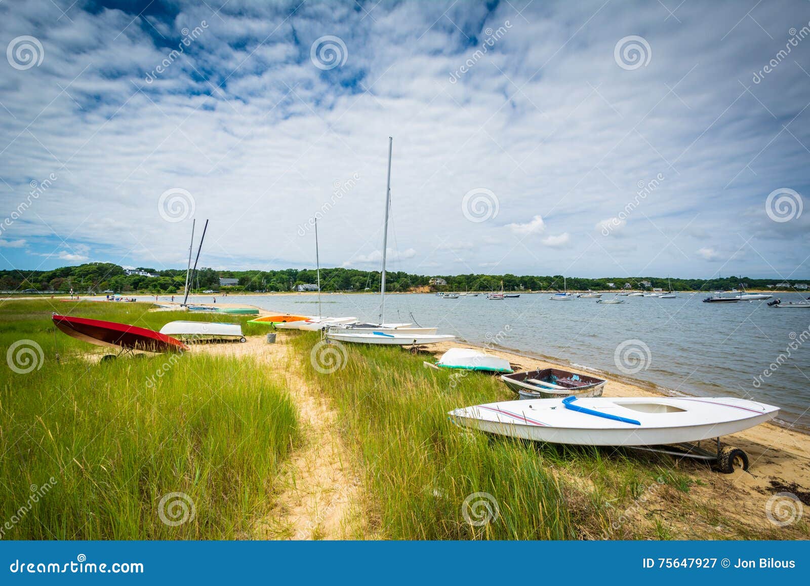 Boats on a Beach, in Chatham, Cape Cod, Massachusetts. Stock Image ...