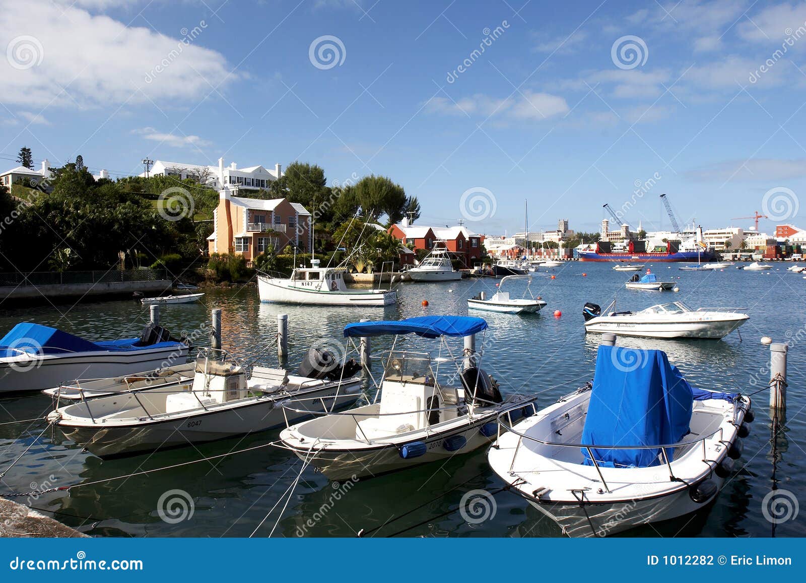 Boats in blue water bay stock photo. Image of cloud, caribbean - 1012282