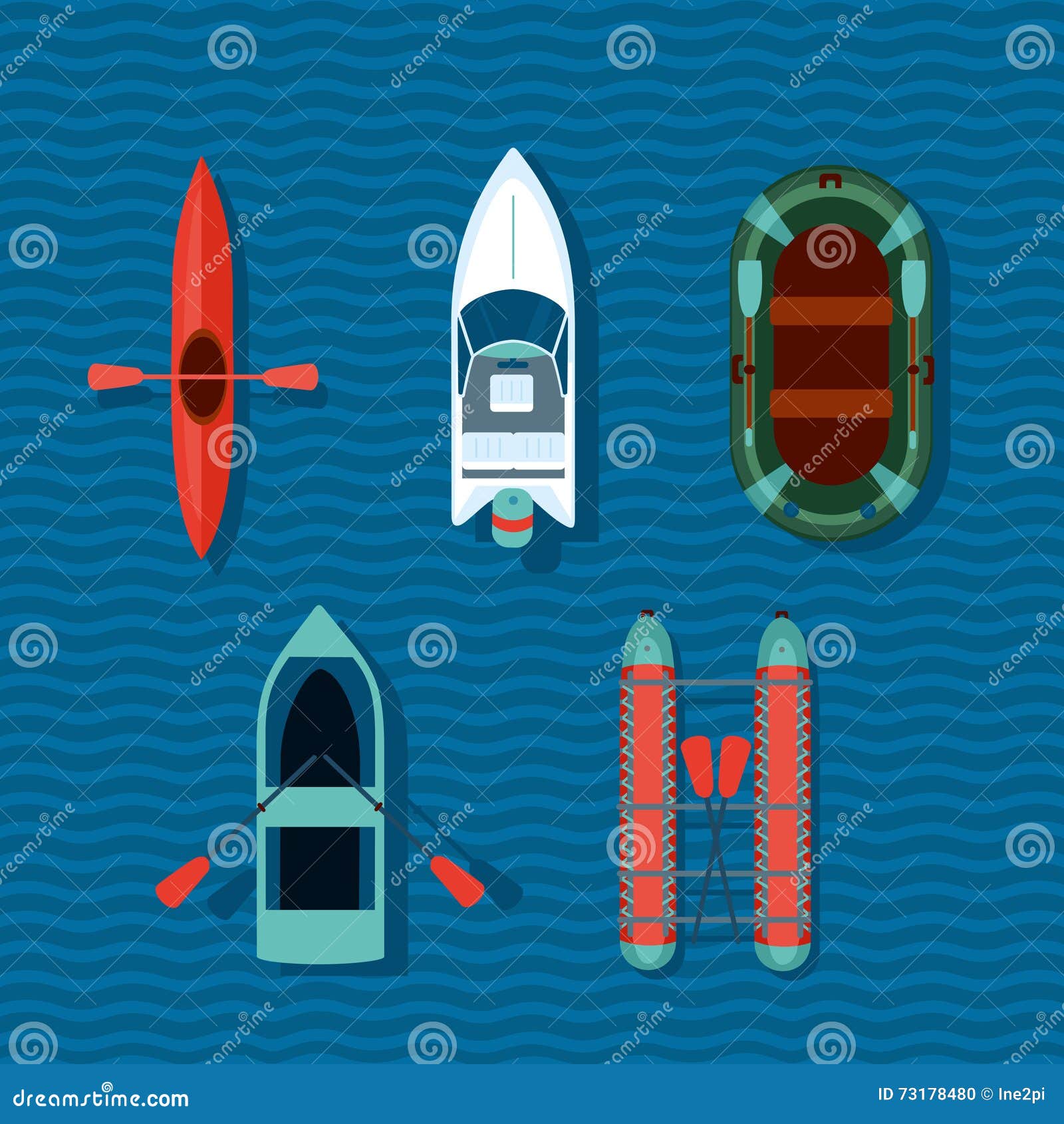 Boats Collection. Top View of Vector Ships. Stock Vector - Illustration ...