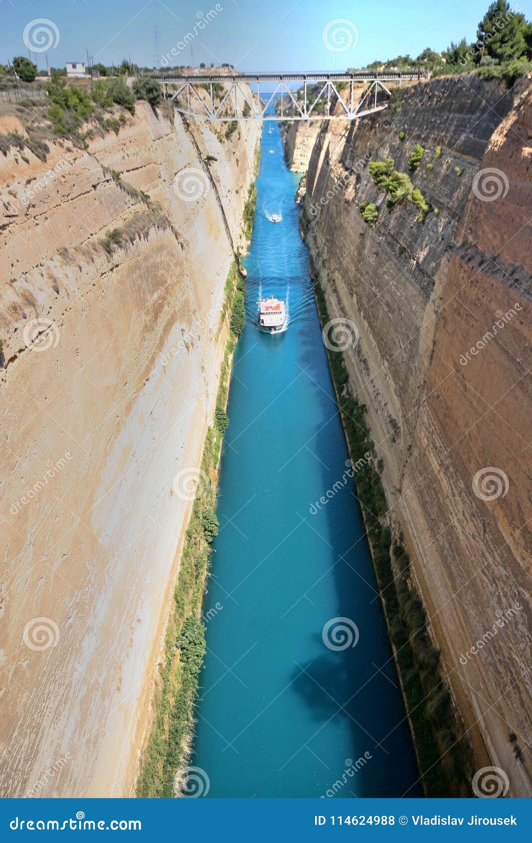 Boats in the Corinth Canal, Greece Stock Photo - Image of mediterranean ...