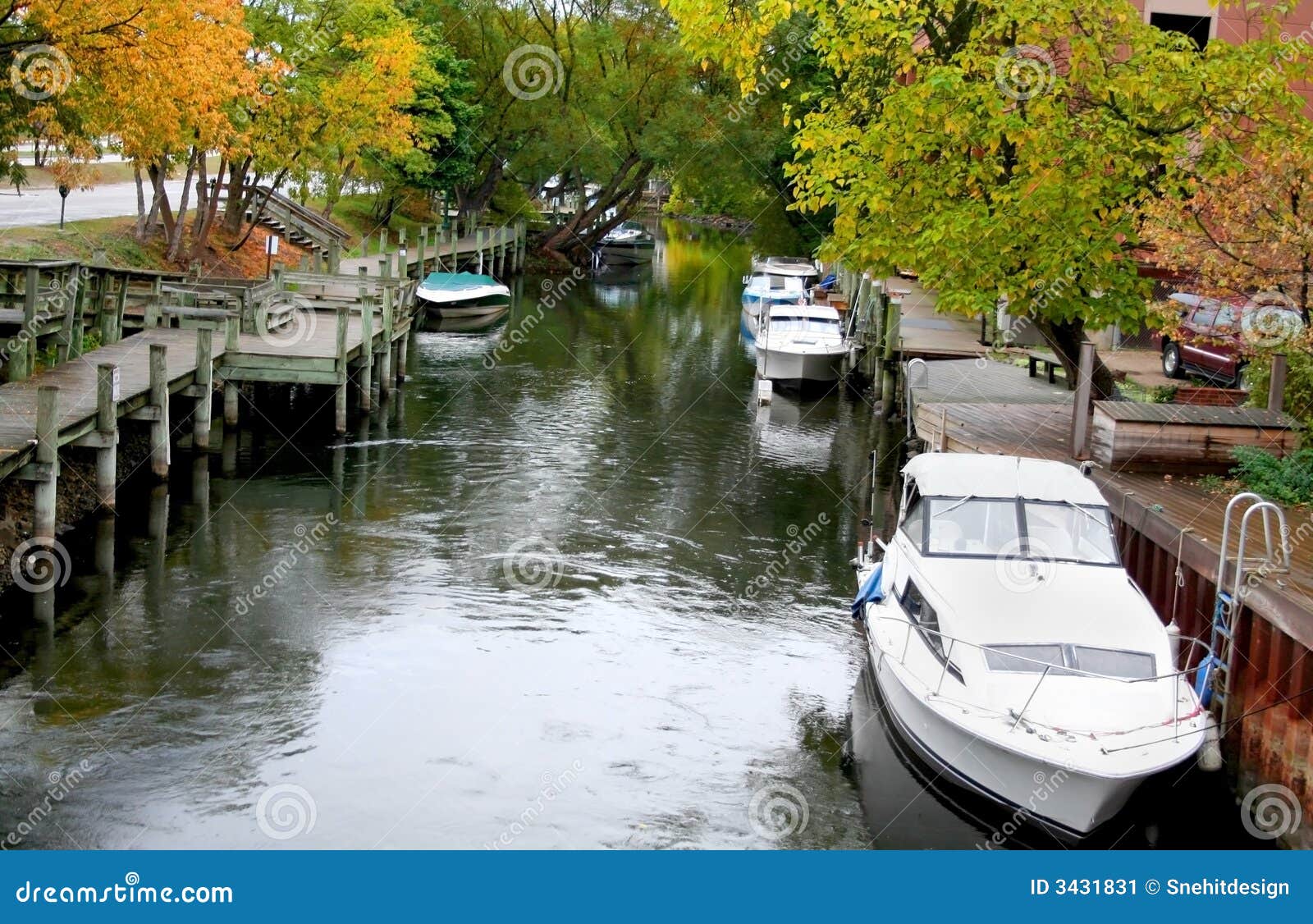Boats docked in a river stock image. Image of river, autumn - 3431831