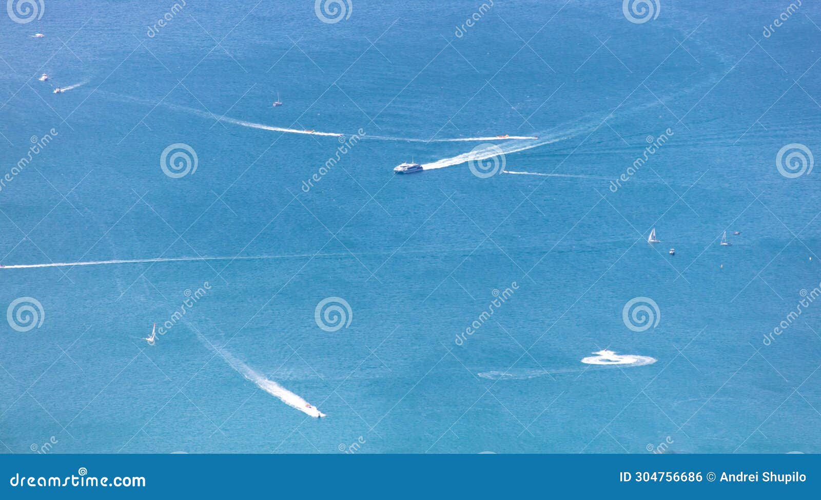 Boats Float in the Sea, Top View Stock Photo - Image of water, yacht ...