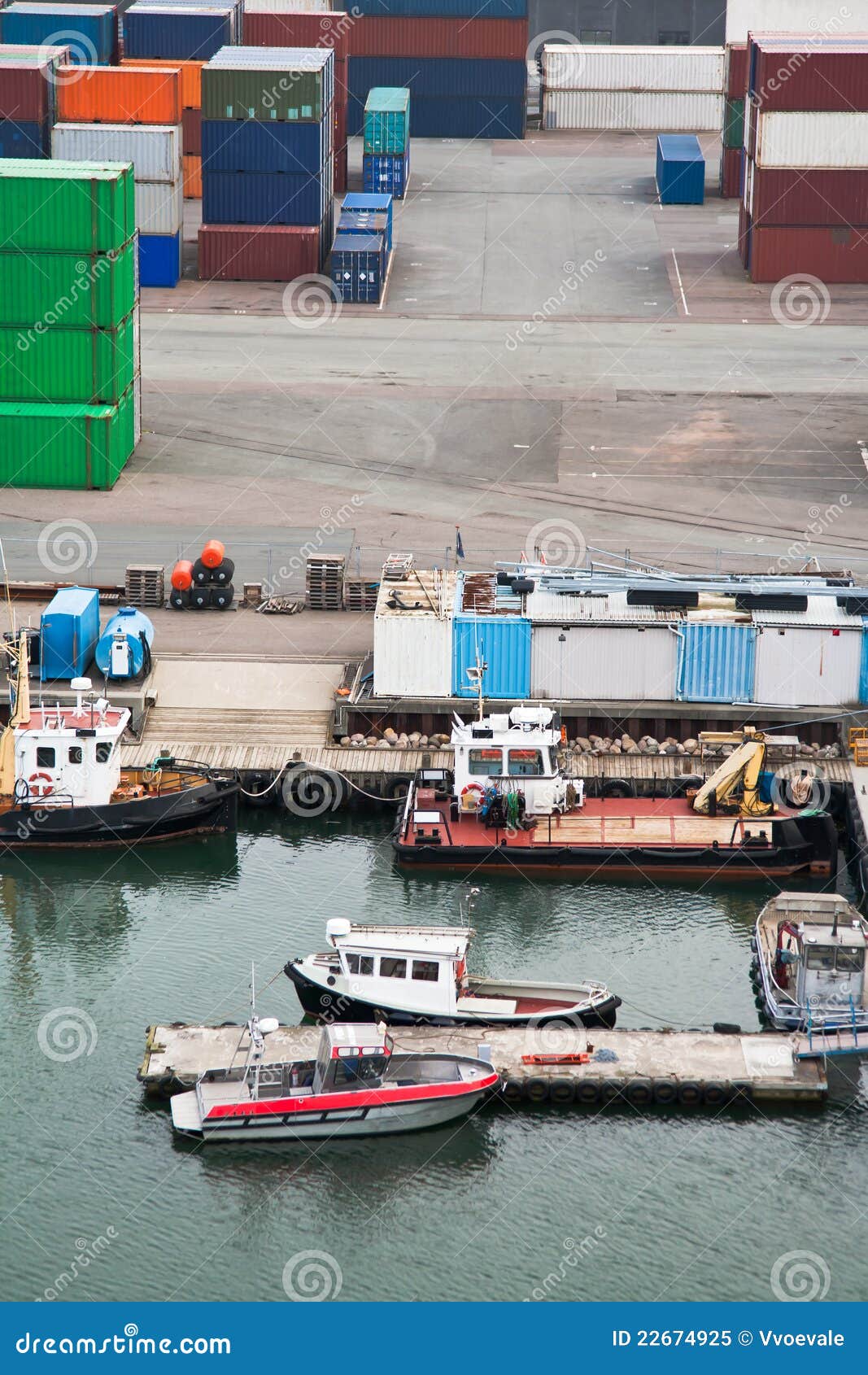 Boats and Freight Containers in Cargo Port Stock Image - Image of ...