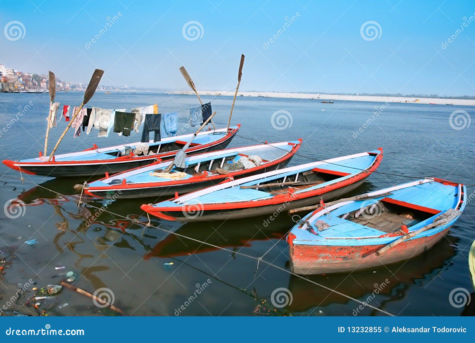 Boats on Ganges Holy River in Varanasi, India Stock Image - Image of ...