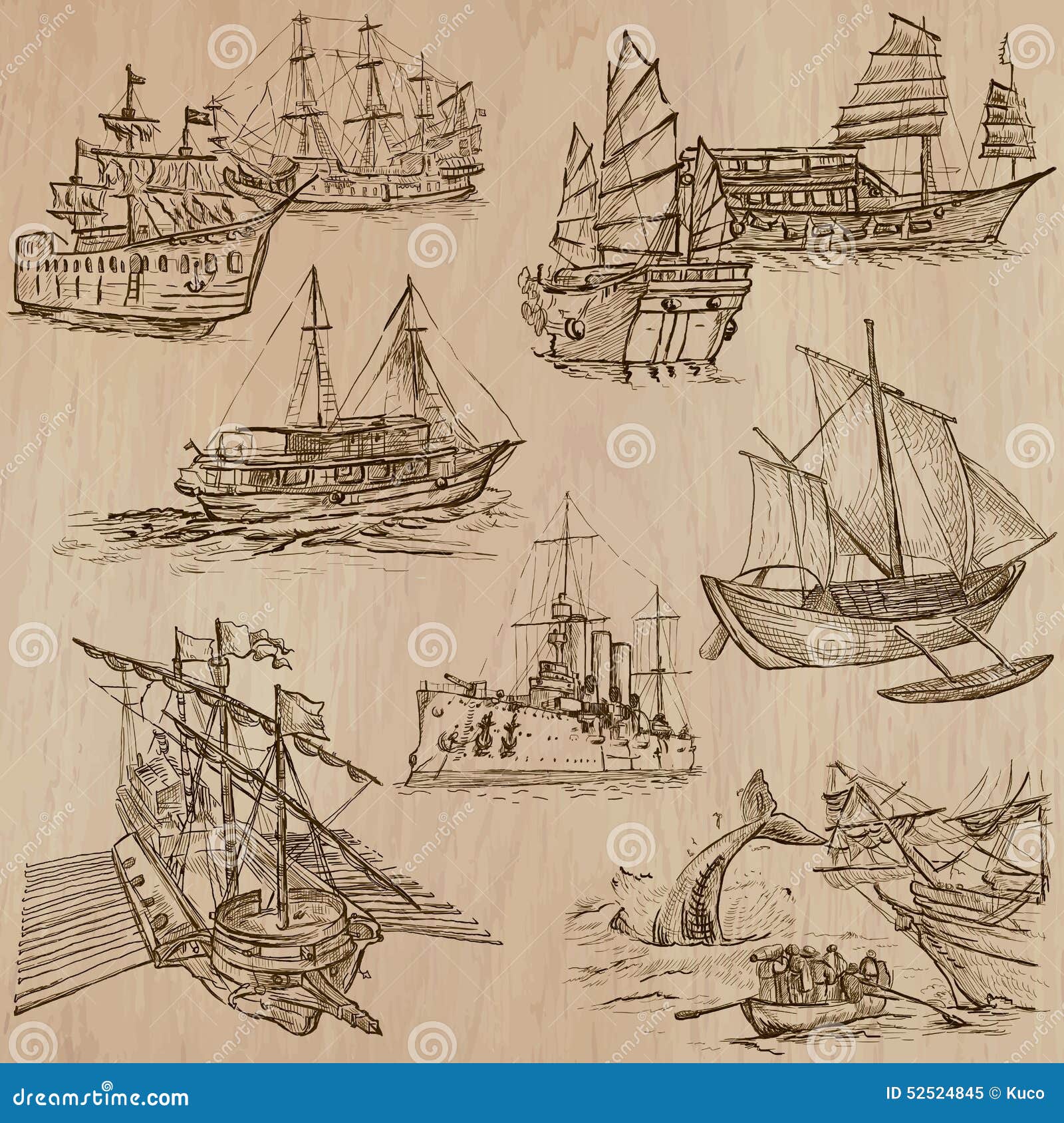 Boats - an Hand Drawn Vector Pack Stock Vector - Illustration of drawn ...