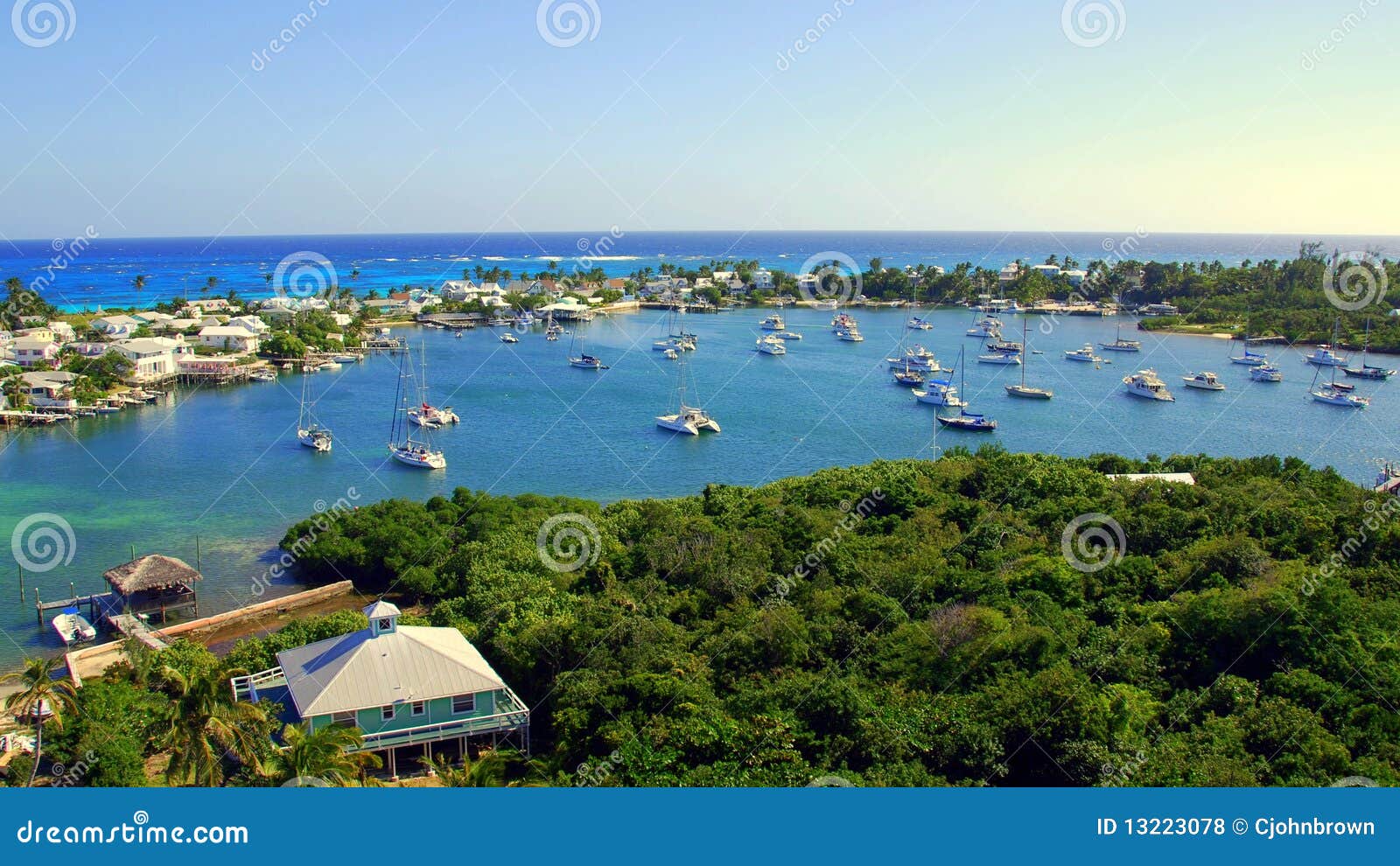 Boats in the Harbor with Atlantic Ocean Background Stock Photo - Image ...