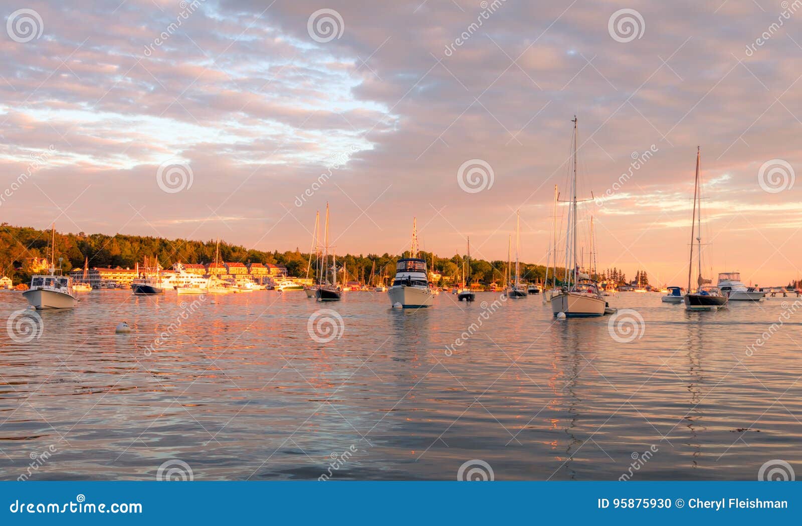 Boats in the Harbor at Dusk Stock Photo - Image of distance, harbor ...