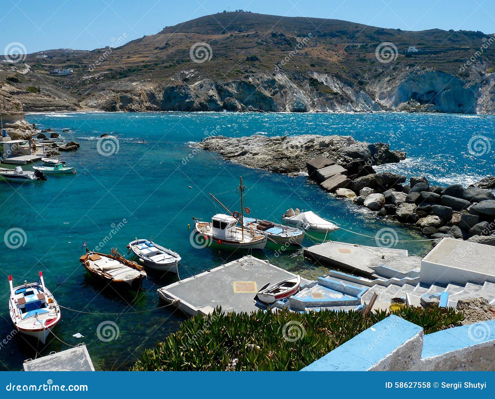 Boats in Harbour on Milos Island (Greece) Stock Photo - Image of boats ...