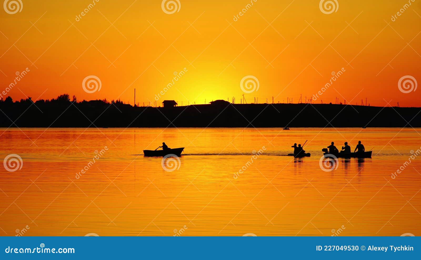 Boats on the Lake at Sunset Stock Photo - Image of morning, lake: 227049530