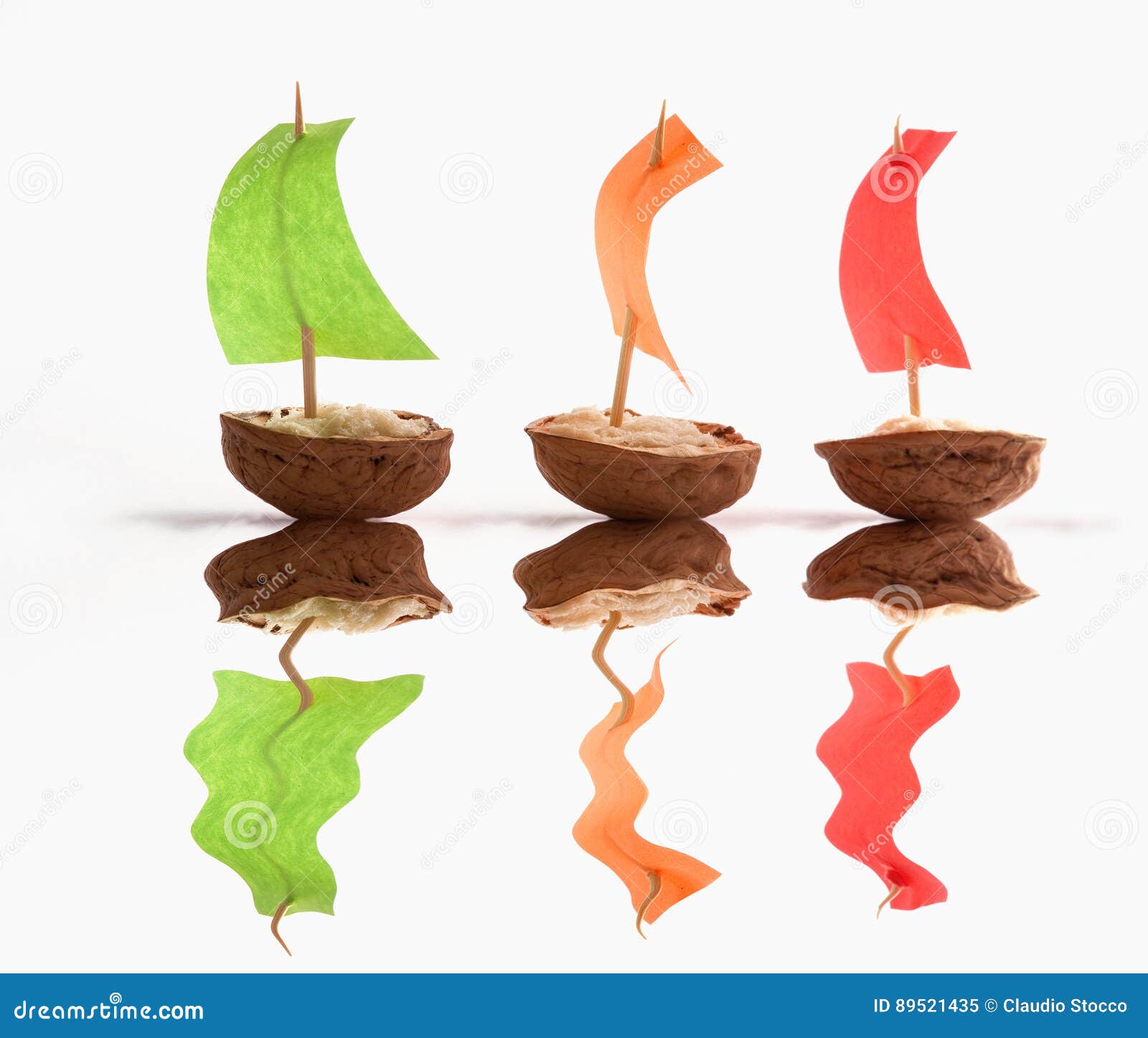 Boats made with nutshells stock image. Image of decoration - 89521435