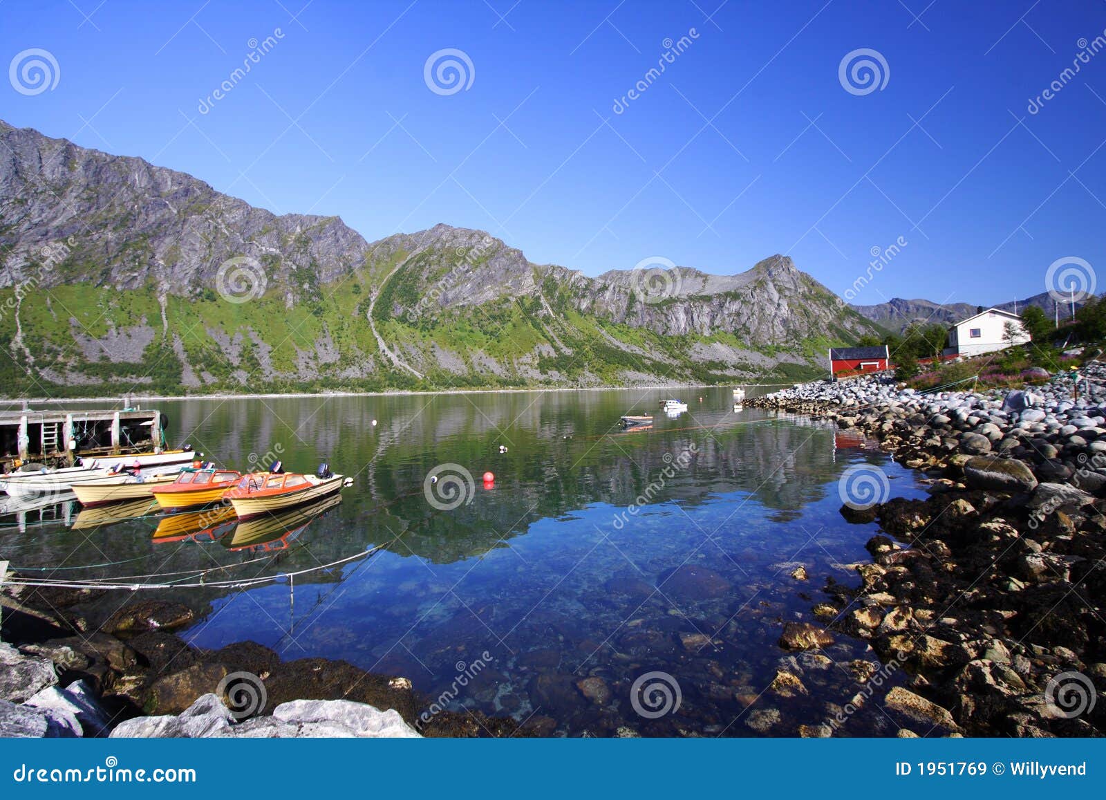Boats moored in Senja Bay stock image. Image of nature - 1951769