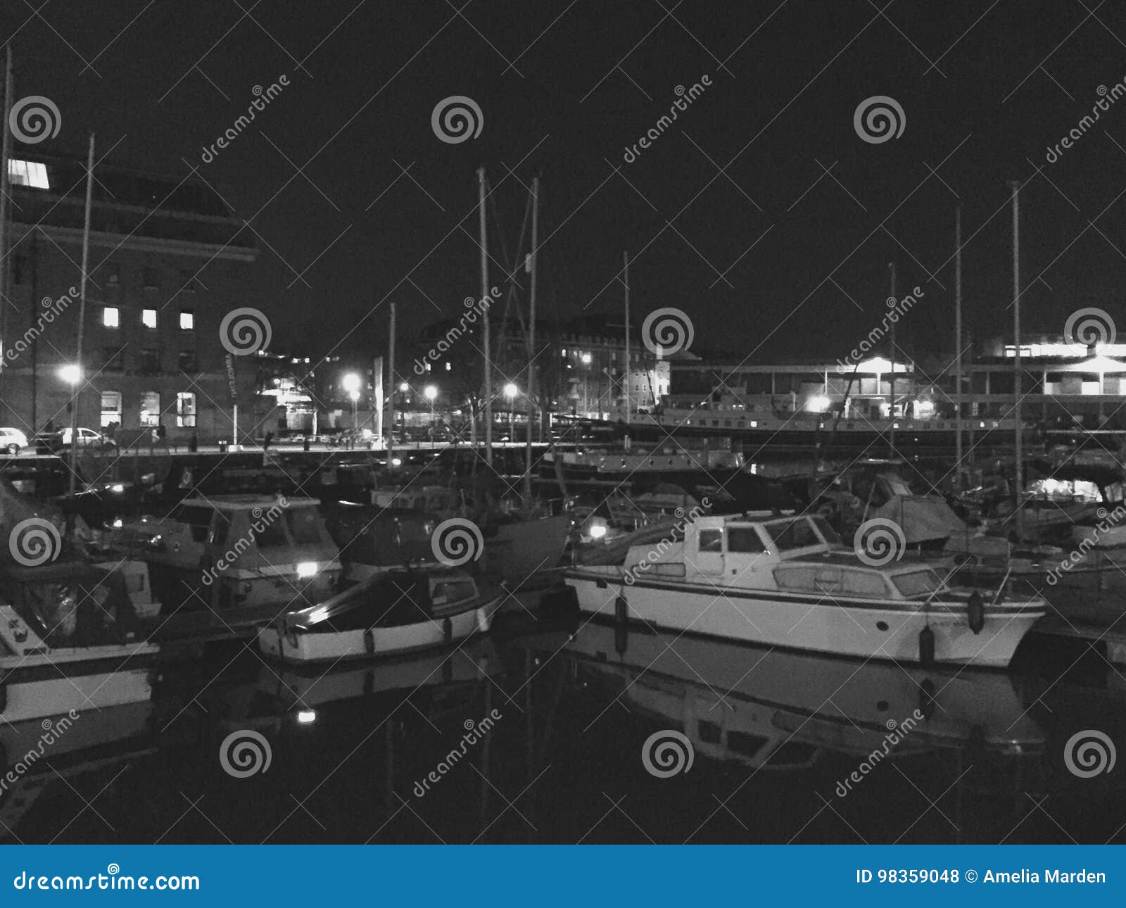Boats in the nighttime stock photo. Image of harbour - 98359048
