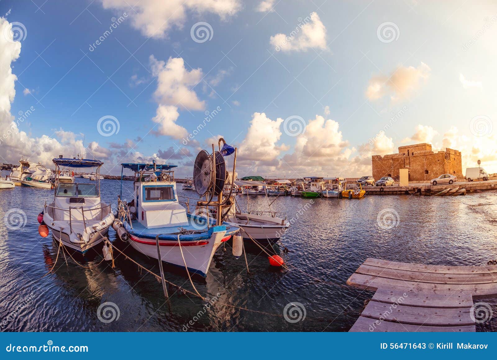 Boats at Paphos Harbor with the Castle on the Background. Cyprus Stock ...