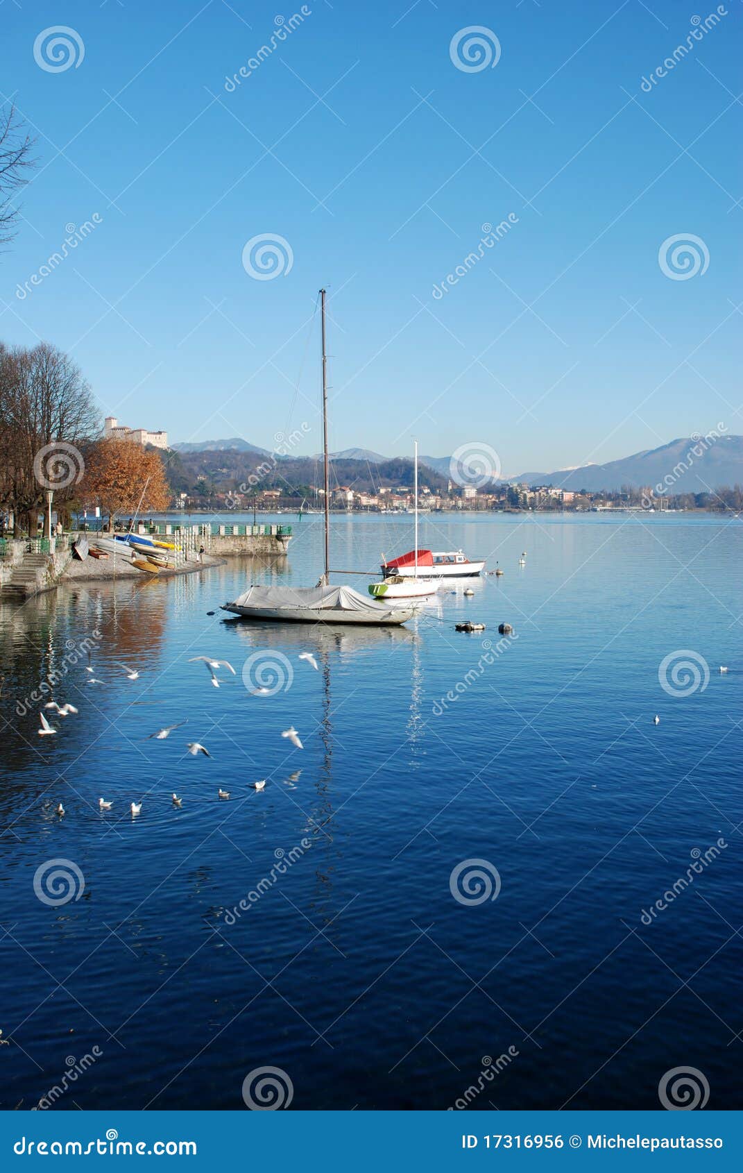 Boats at Rest in the Lake from Arona Stock Photo - Image of landscape ...