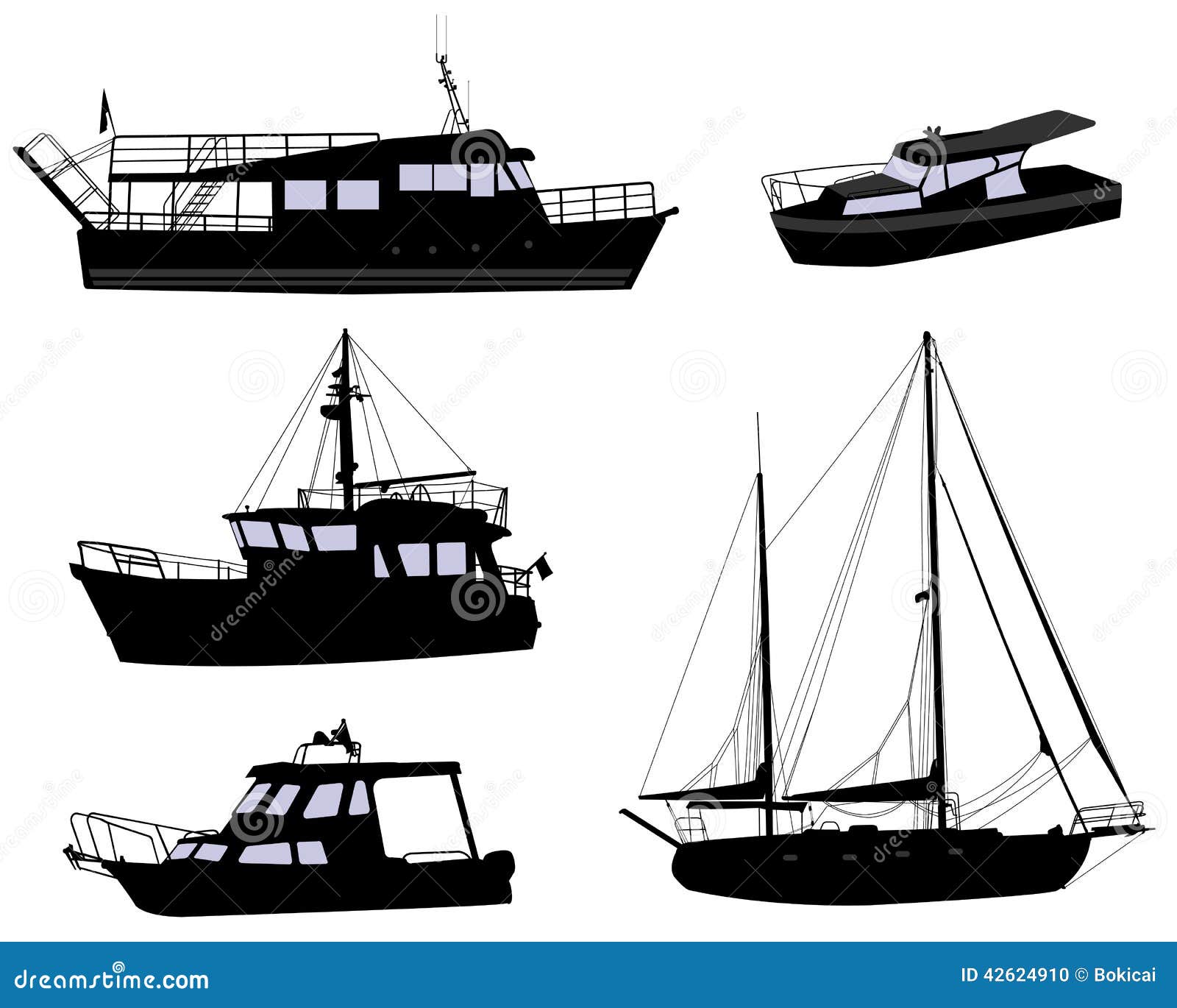 Boats silhouettes stock vector. Illustration of rope - 42624910