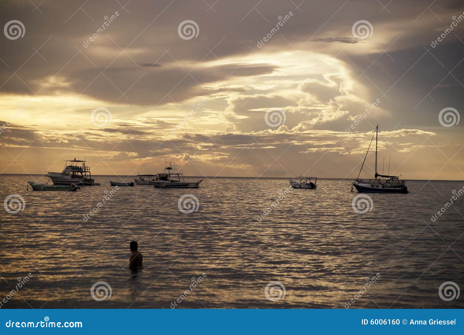 Boats at Sunset in Costa Rica Stock Photo - Image of horizon, swim: 6006160