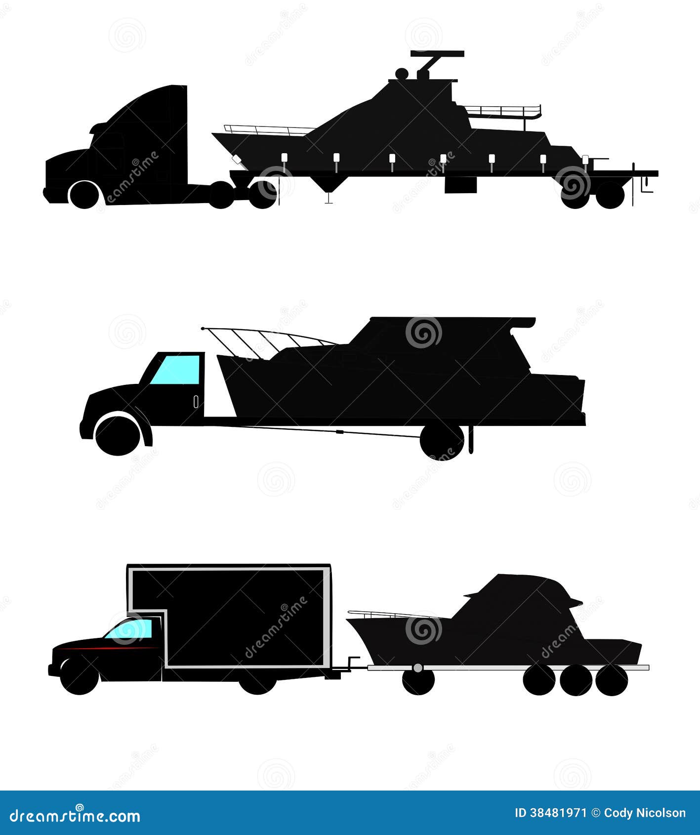 Boats on Trailers Silhouette Stock Vector - Illustration of large, hold ...