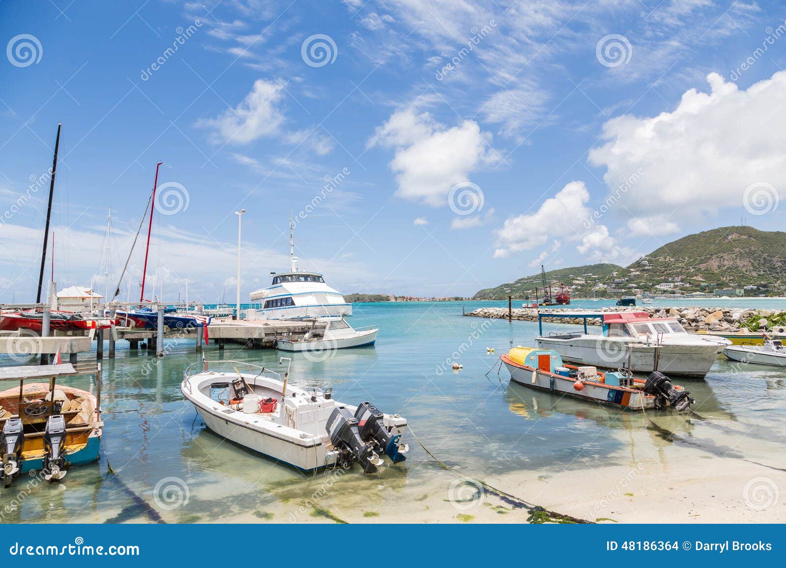 Boats in Tropical Harbor stock photo. Image of harbour - 48186364