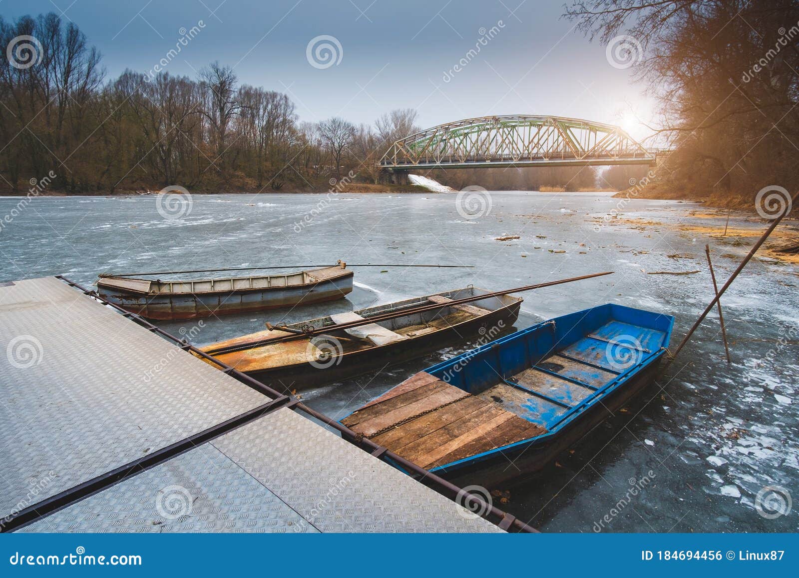 Boats on winter dock stock photo. Image of pier, background - 184694456