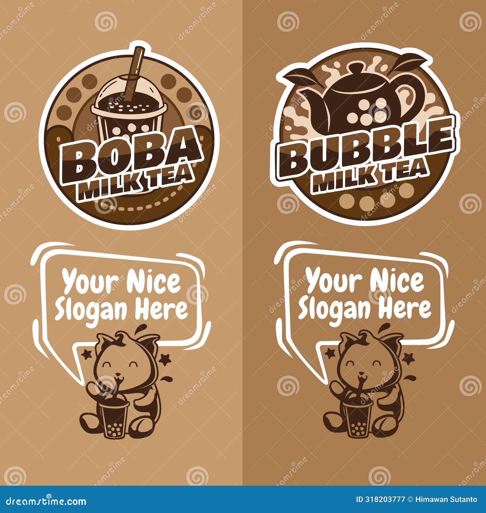 Boba Bubble Milk Tea Logo Design Stock Illustration - Illustration of ...