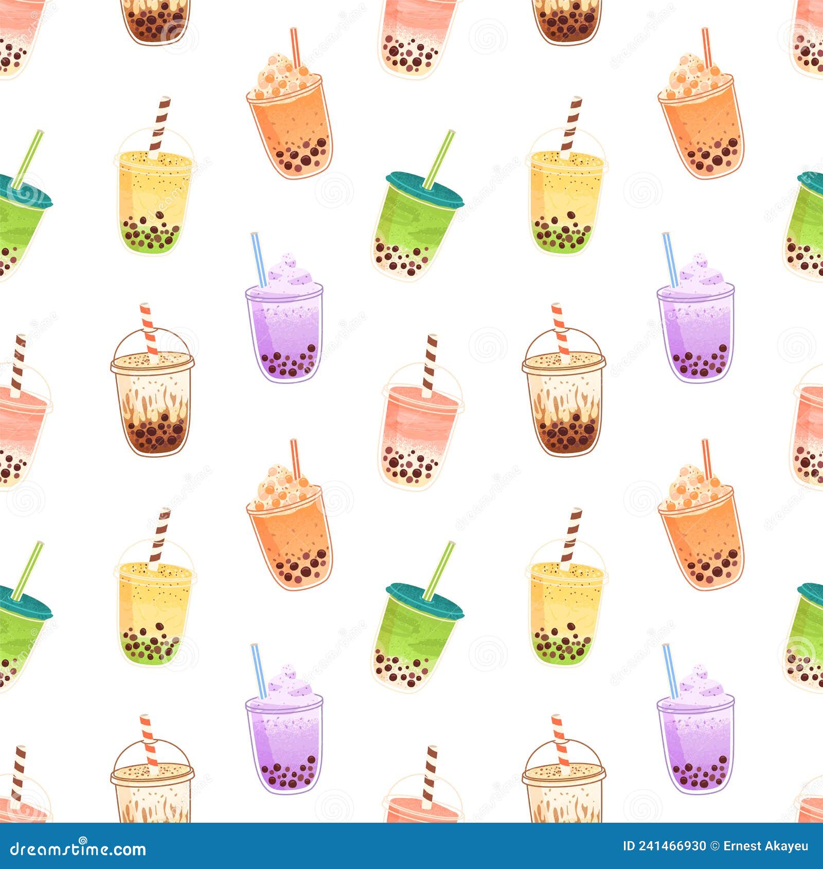 Boba Tea Seamless Pattern Vector Bubble Milk Tea Tile Background Repeat ...