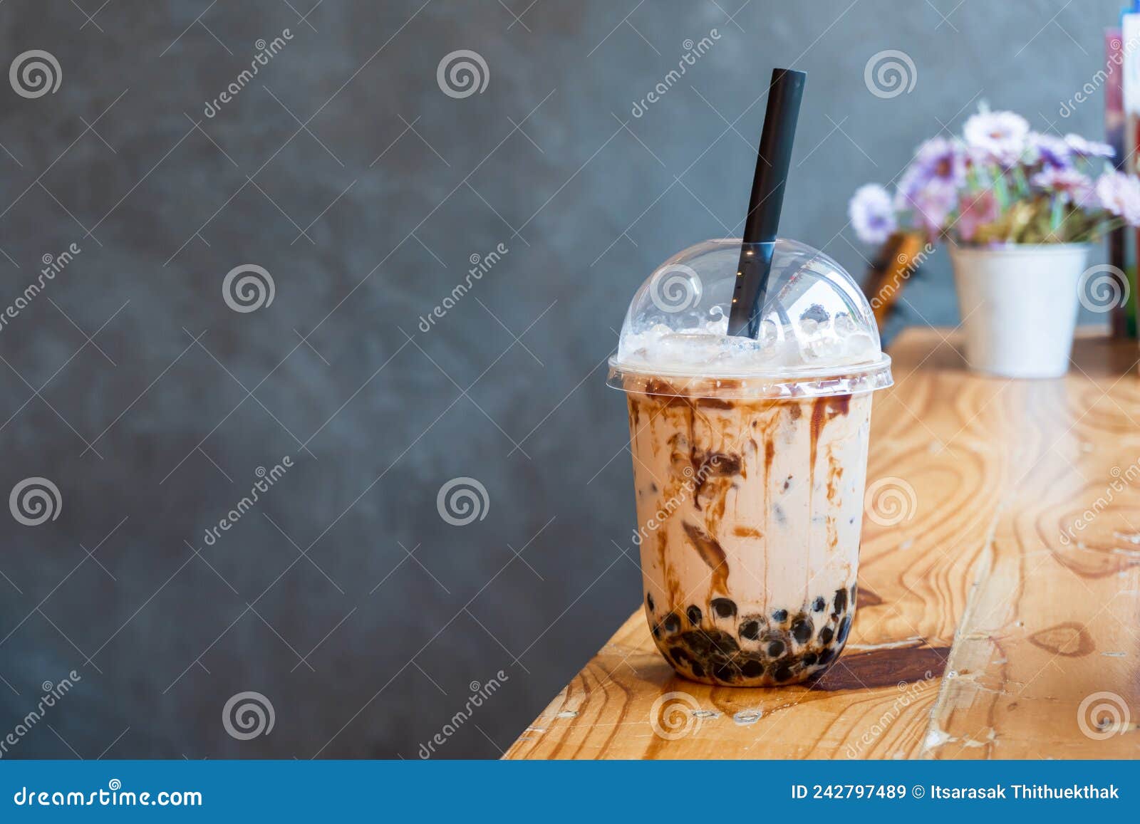 Boba Tea,Bubble Tea on Wooden Table Stock Image - Image of cold ...