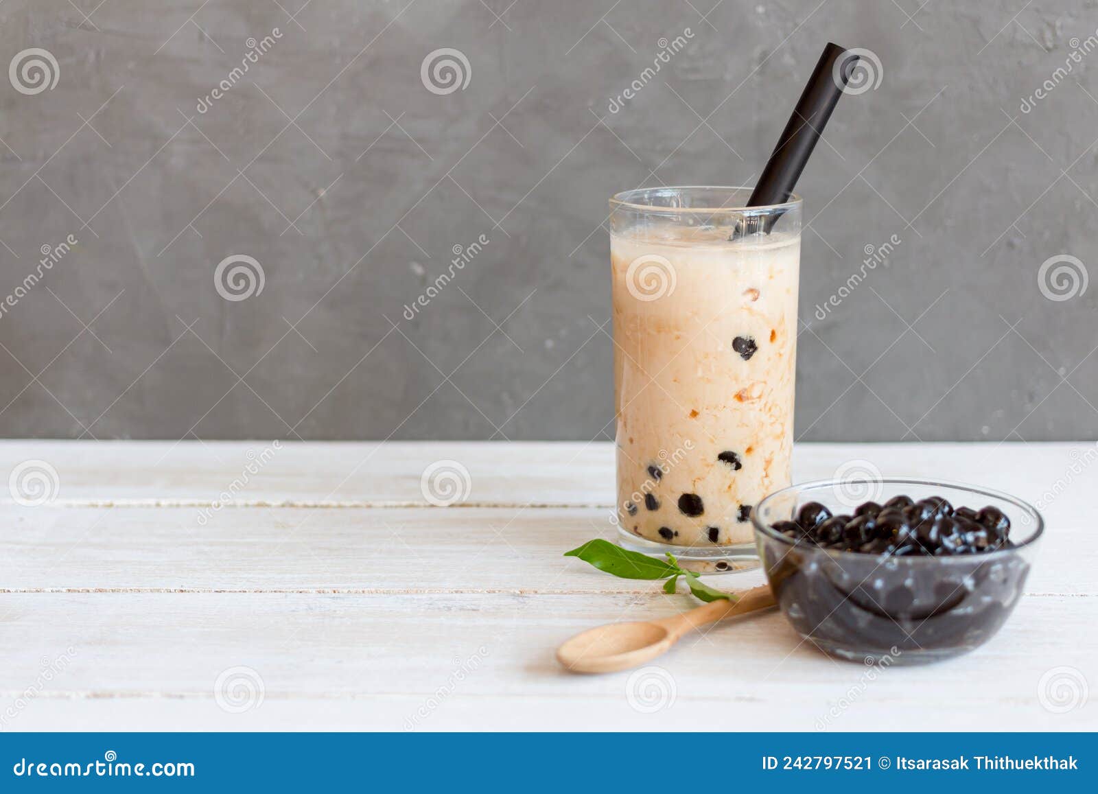 Boba Tea,Bubble Tea on Wooden Table Stock Image - Image of beverage ...