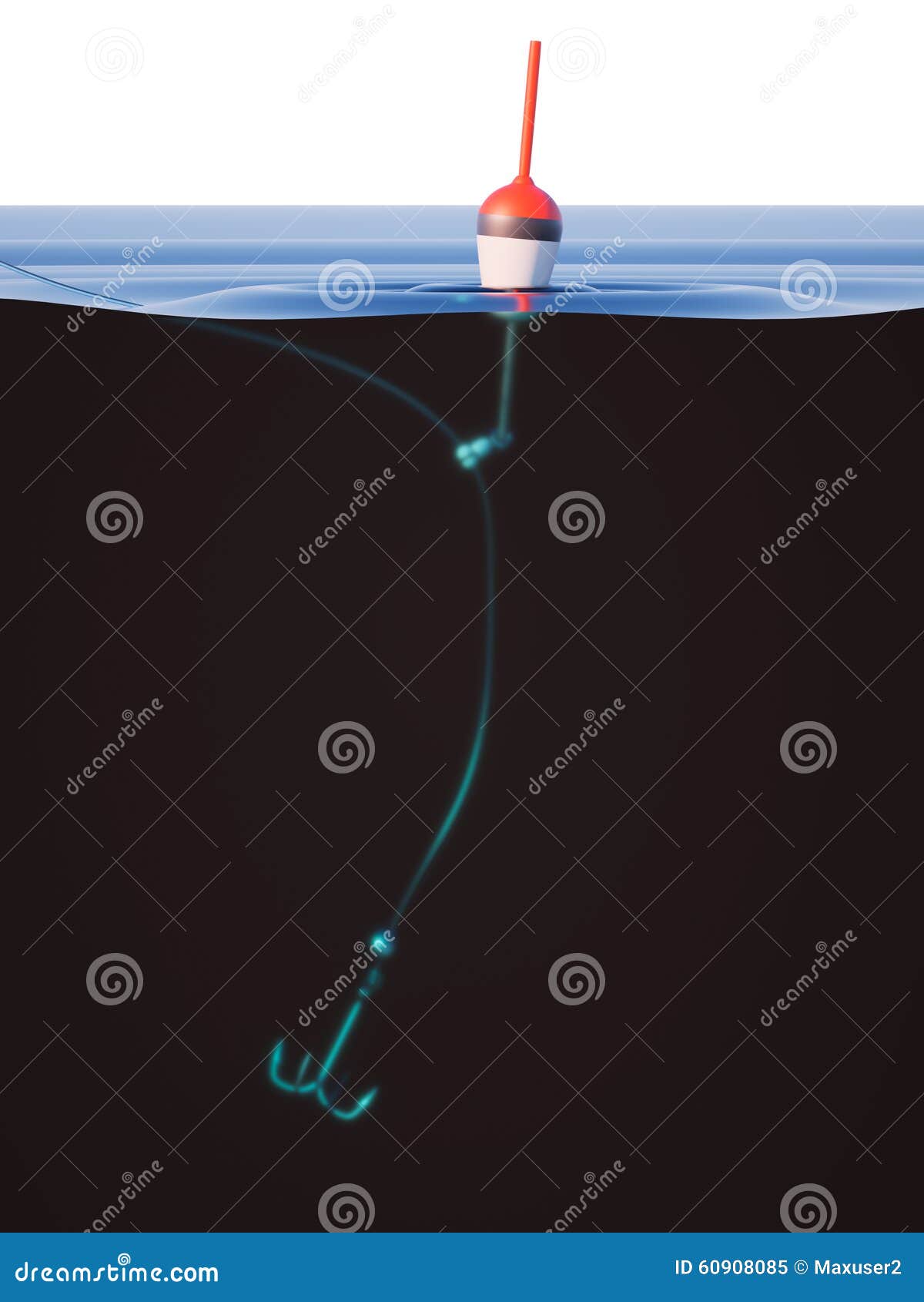 Bobber with Fishing Line and Hook Under Water Stock Illustration ...
