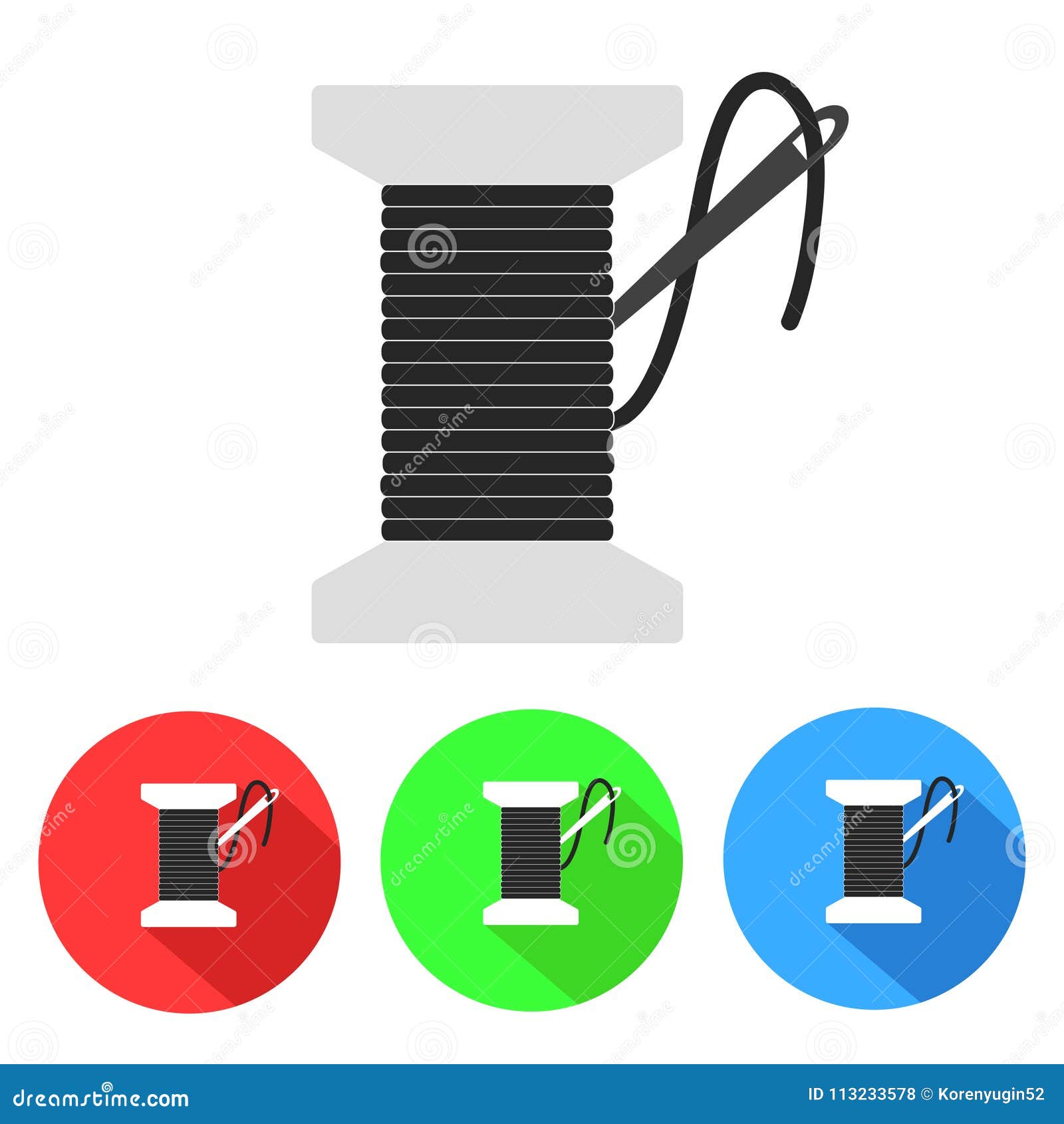 Bobbin With Needle Thread Icon Flat Vector Illustration Stock Vector