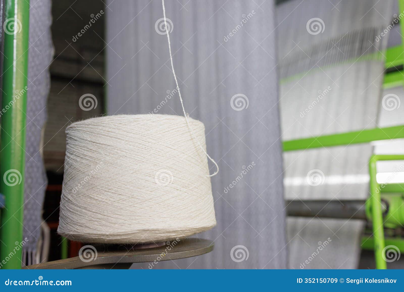 Bobbin of White Woolen Threads in Production, Weaving Machine, Cotton ...