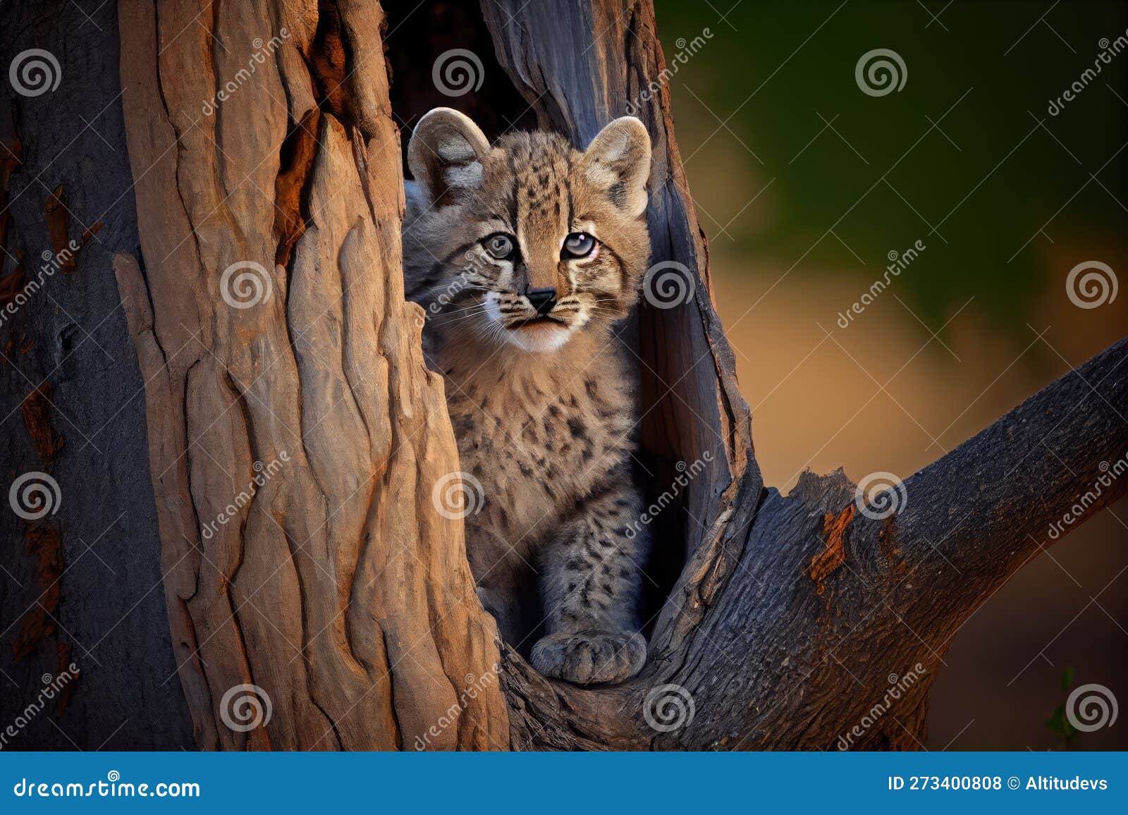 Bobcat Cub Climbing Tree Trunk Stock Photo - Image of nature, wildlife ...
