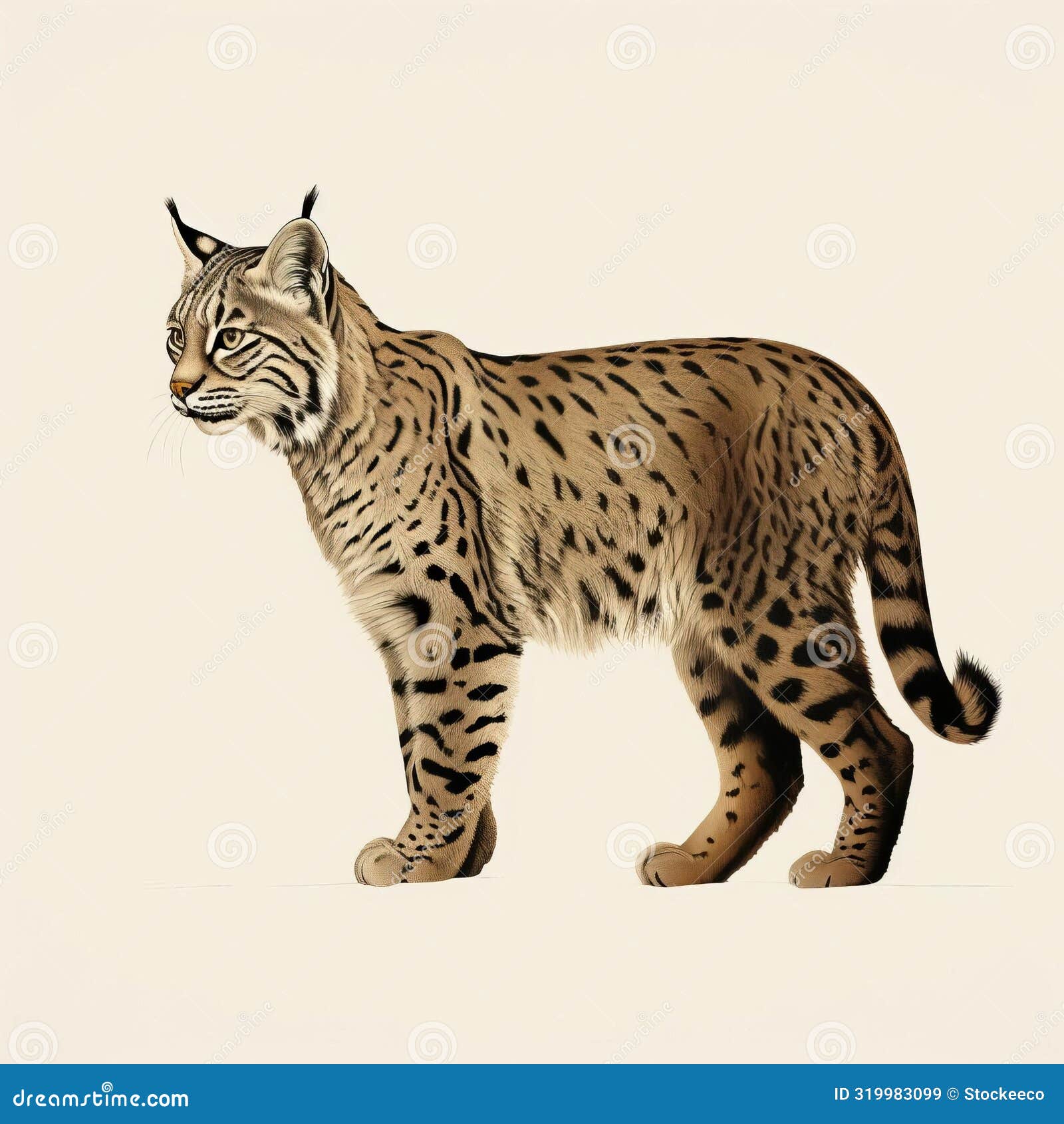 Bobcat Line Drawing with Distinct Black-tipped Tail - Unique Art ...