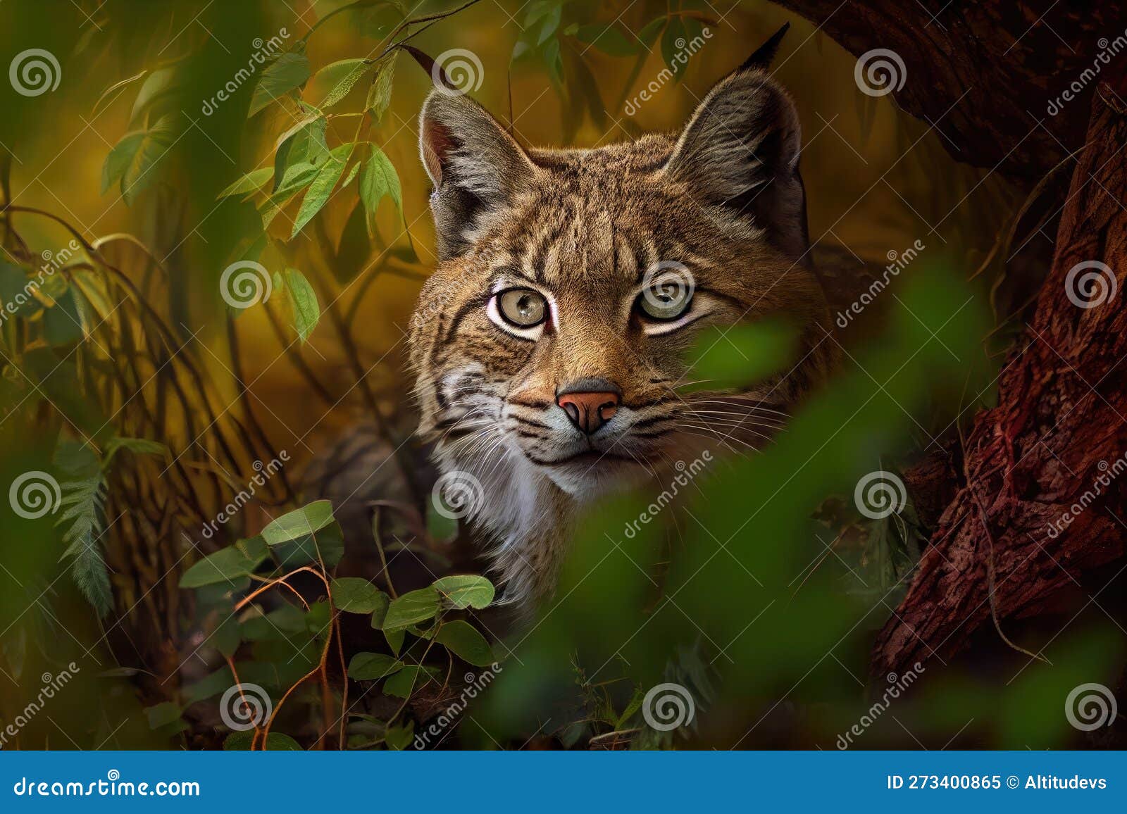 Bobcat in the Forest, Hidden among Foliage Stock Image - Image of ...
