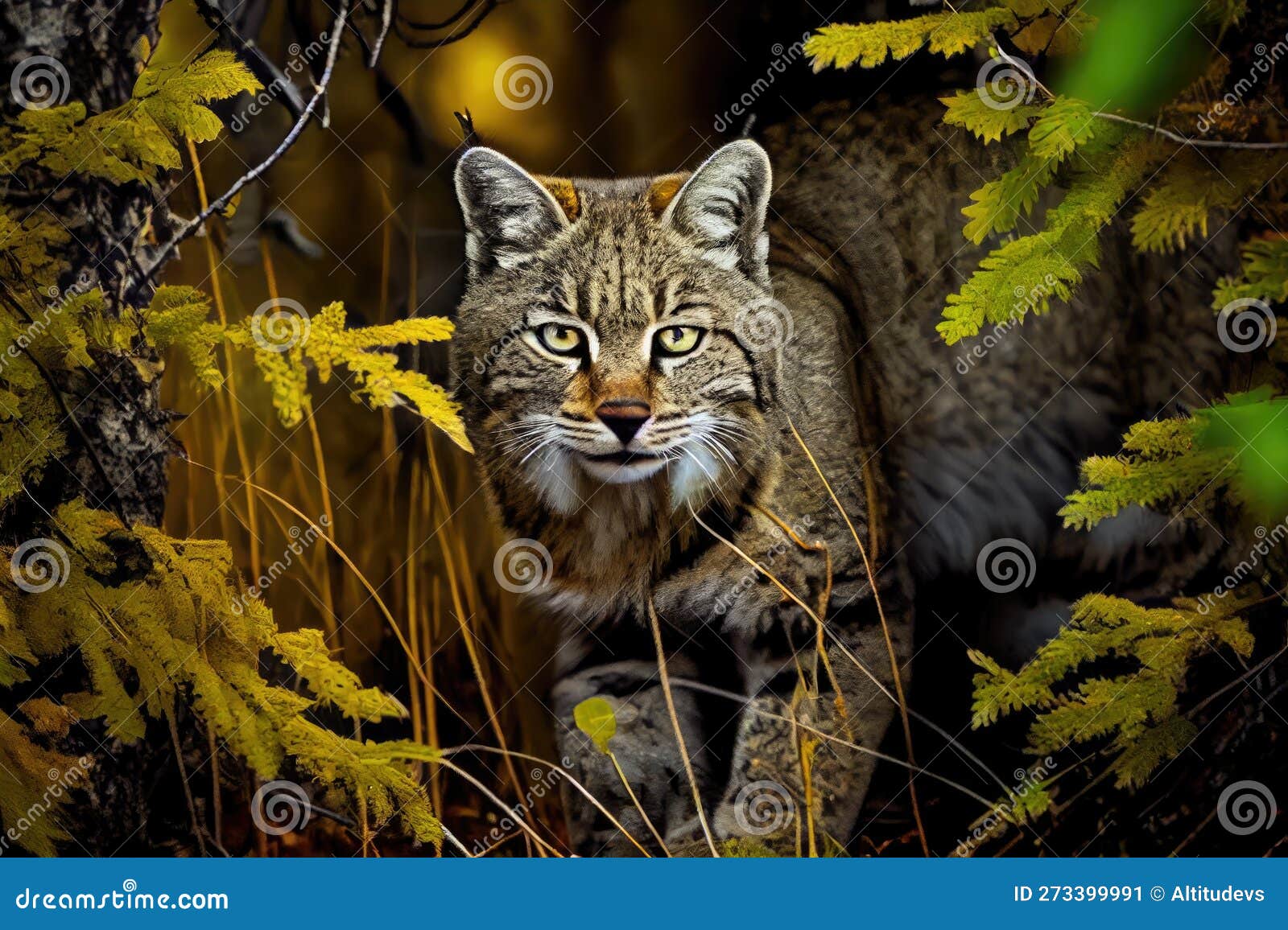 Bobcat Stalking Through The Forest, Its Eyes Keenly Focused On Its Prey ...