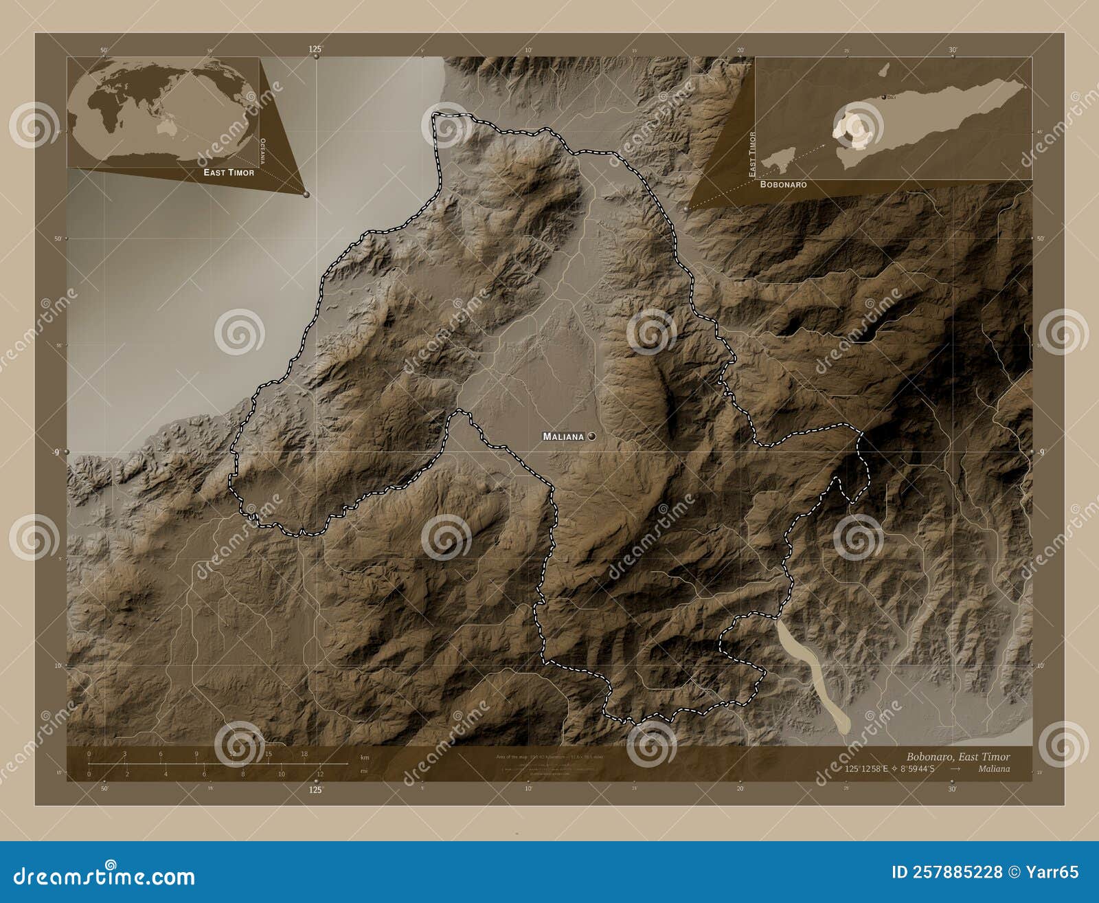 Bobonaro, East Timor. Sepia. Labelled Points of Cities Stock Photo ... Bobonaro, East Timor. Sepia. Labelled Points of Cities Stock Photo ...