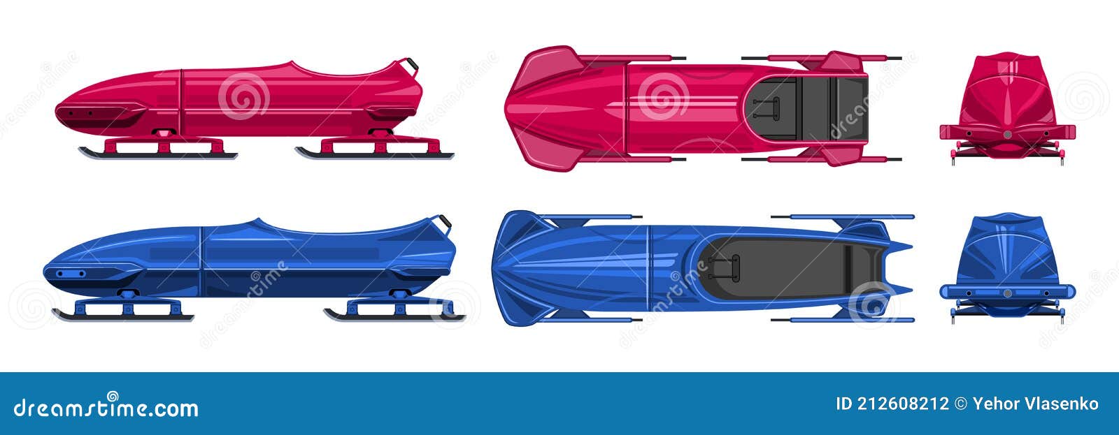 Bobsled Or Bobsleigh Team Riding Sled. Cartoon Characters In Helmets ...