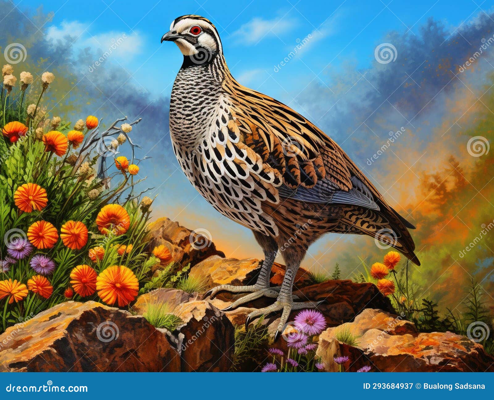 The Bobwhite Quail. Watercolor Hand Painted Drawing Of Bird Stock Photo ...