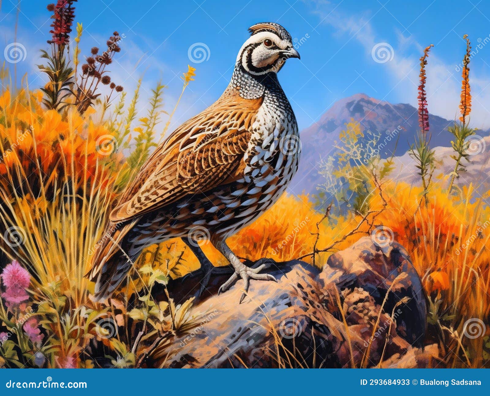 The Bobwhite Quail. Watercolor Hand Painted Drawing Of Bird Stock Photo ...