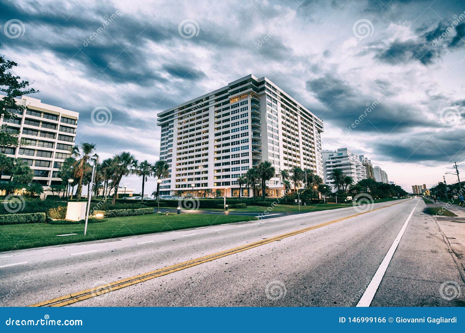Boca Raton at Sunset, Florida. Road,trees and Buildings Stock Photo ...
