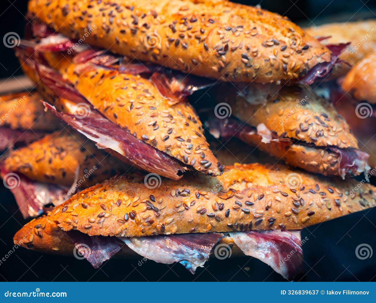 Bocadillos on Showcase of Spanish Fast Food Cafe Stock Image - Image of ...