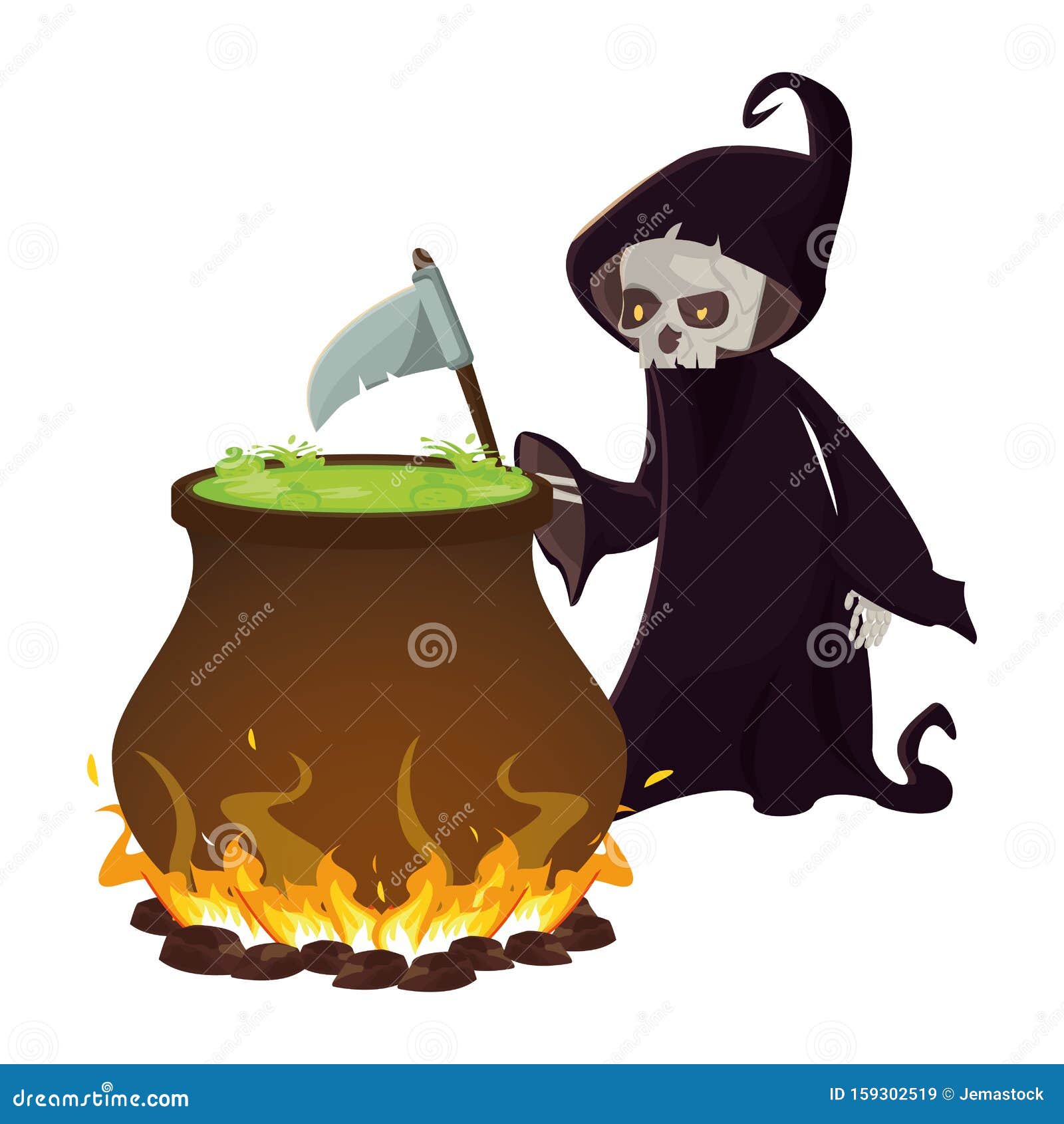 Bocero De Brujas De Halloween Con Disfraz De Muerte Ilustración del ...