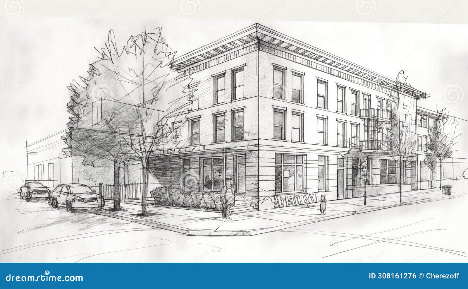 Boceto Del Exterior Del Edificio Foto de archivo - Imagen de edificio, geométrico: 308161276