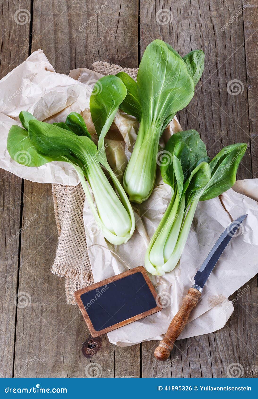 Bock Choy Over Rustic Wooden Background Stock Photo - Image of cooking ...